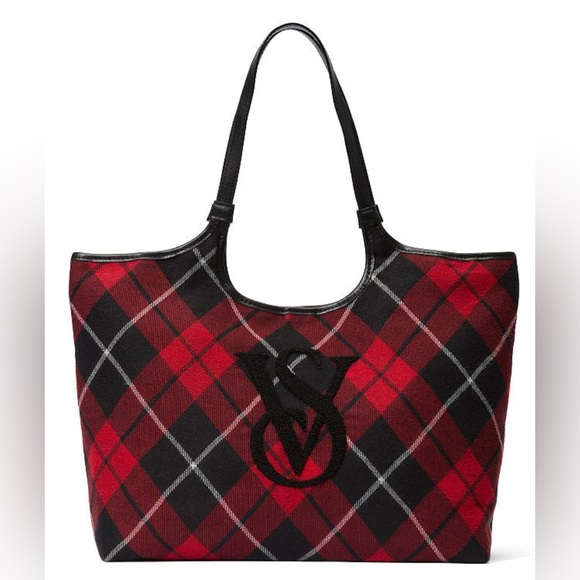 Victoria's Secret | Bags | Nwt Victorias Secret Red Black Plaid Tote ...